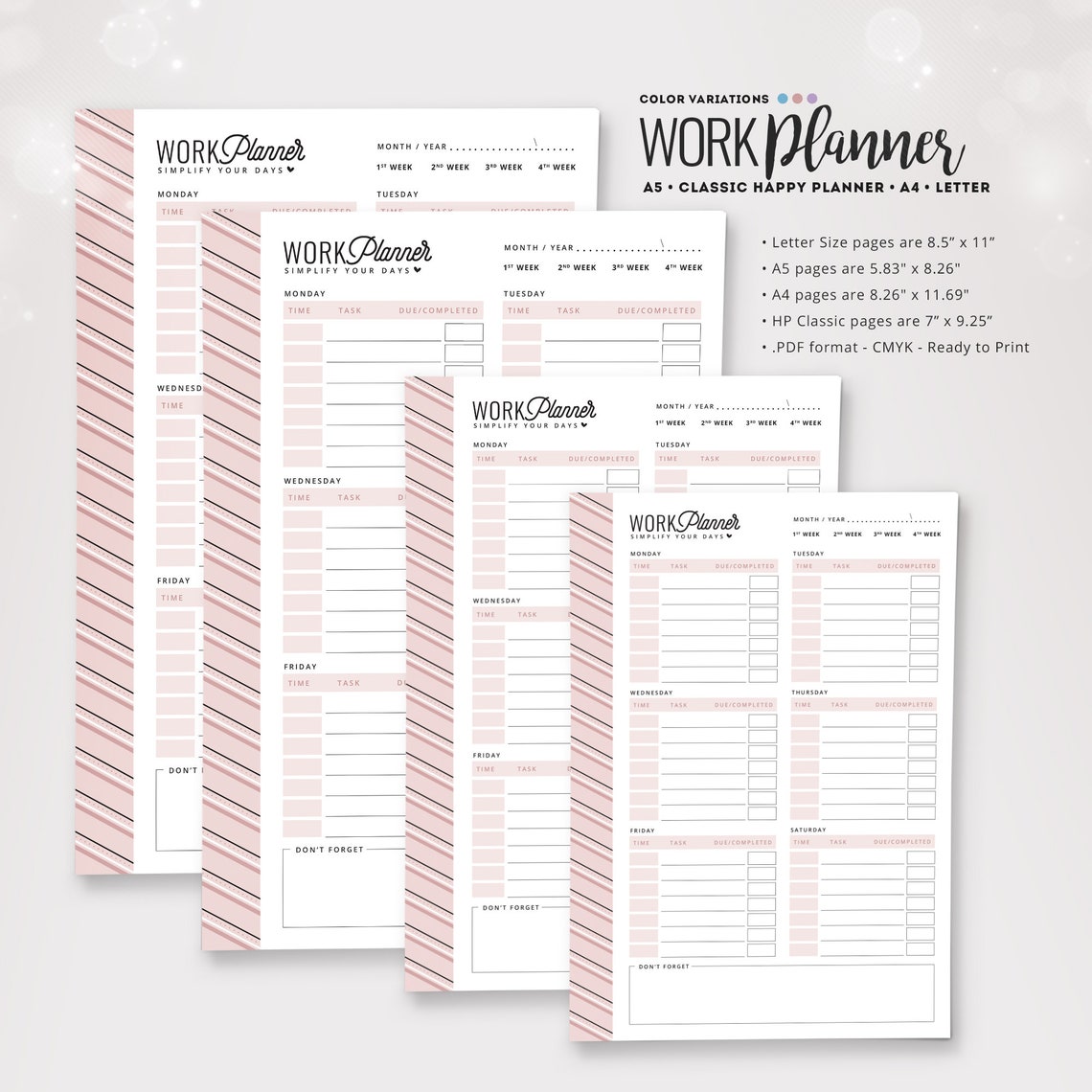 Work Planner Happy Planner Insert A5 Planner Insert Work - Etsy