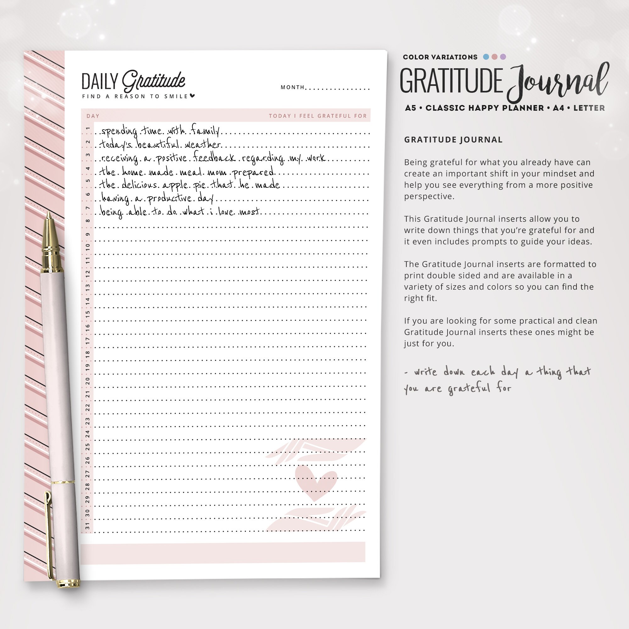 Gratitude Journal Printable Gratitude Planner Daily | Etsy