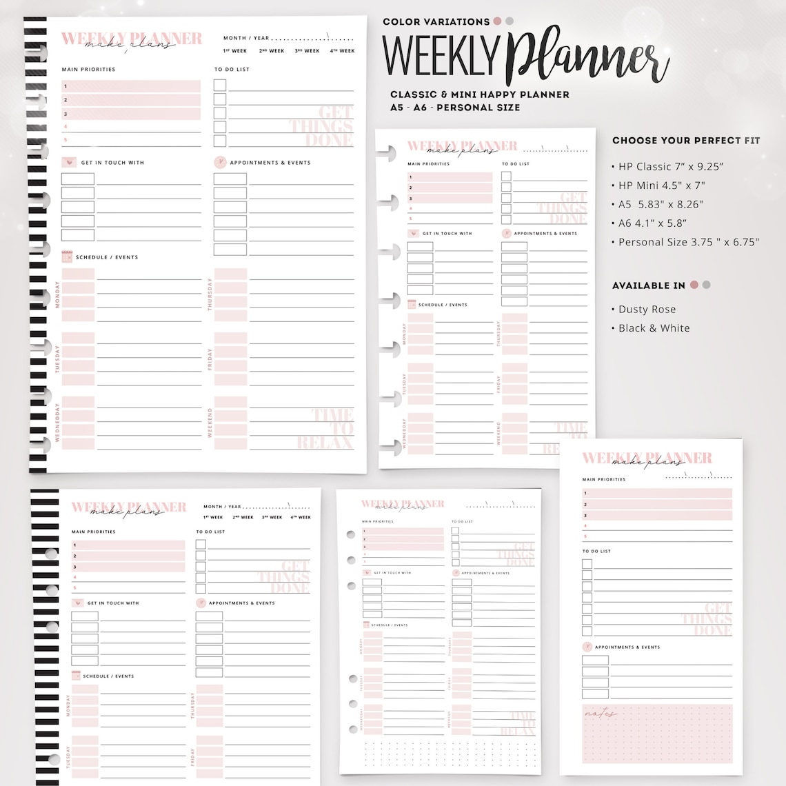 Weekly Planner Printable, Happy Planner Insert, HP Classic, A5 Weekly ...