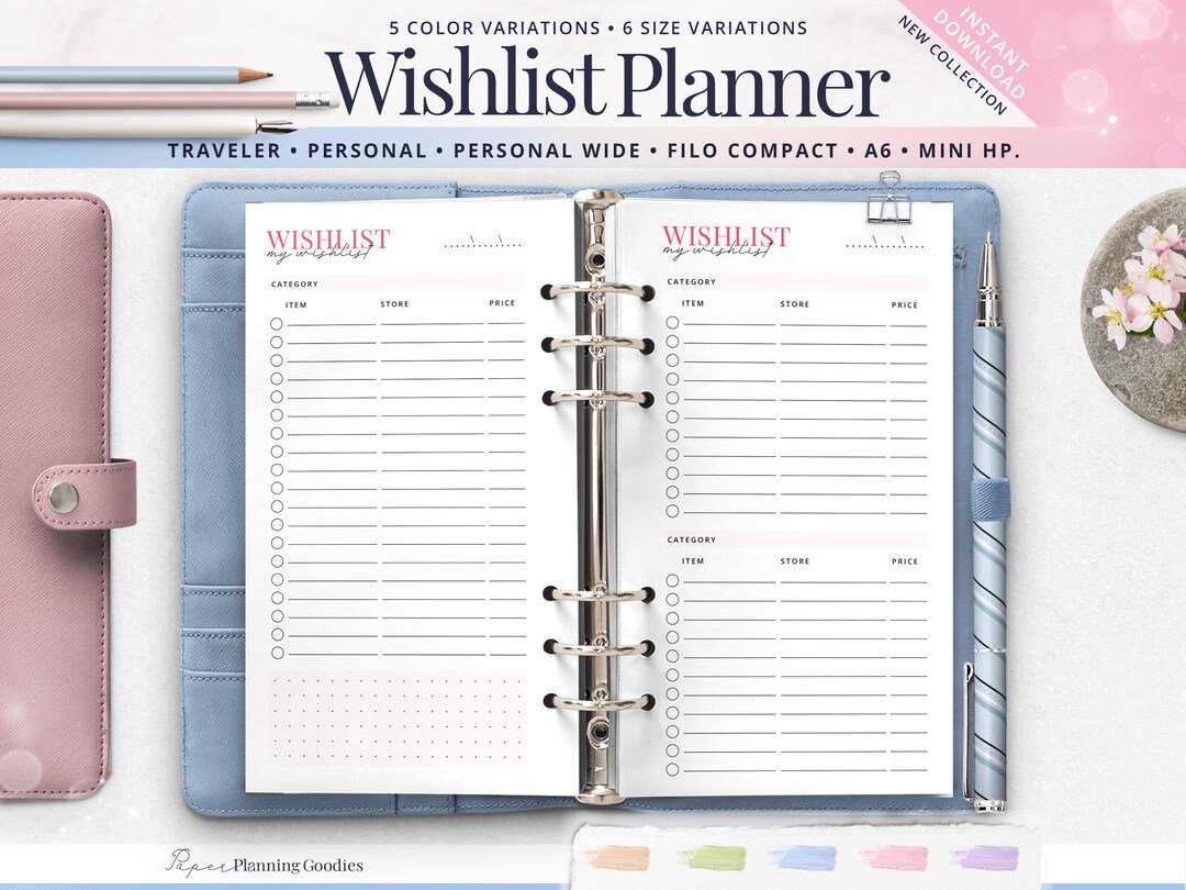 Wishlist Tracker, Wishlist Planner, Personal Wide Insert, Shopping ...