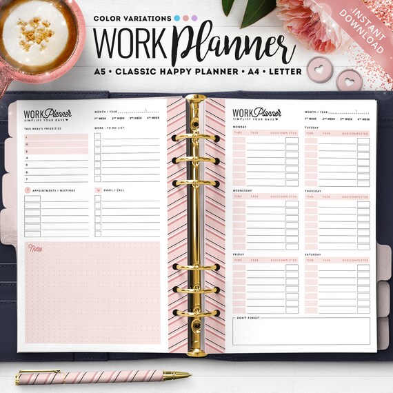 Work Planner Happy Planner Insert A5 Planner Insert Work | Etsy