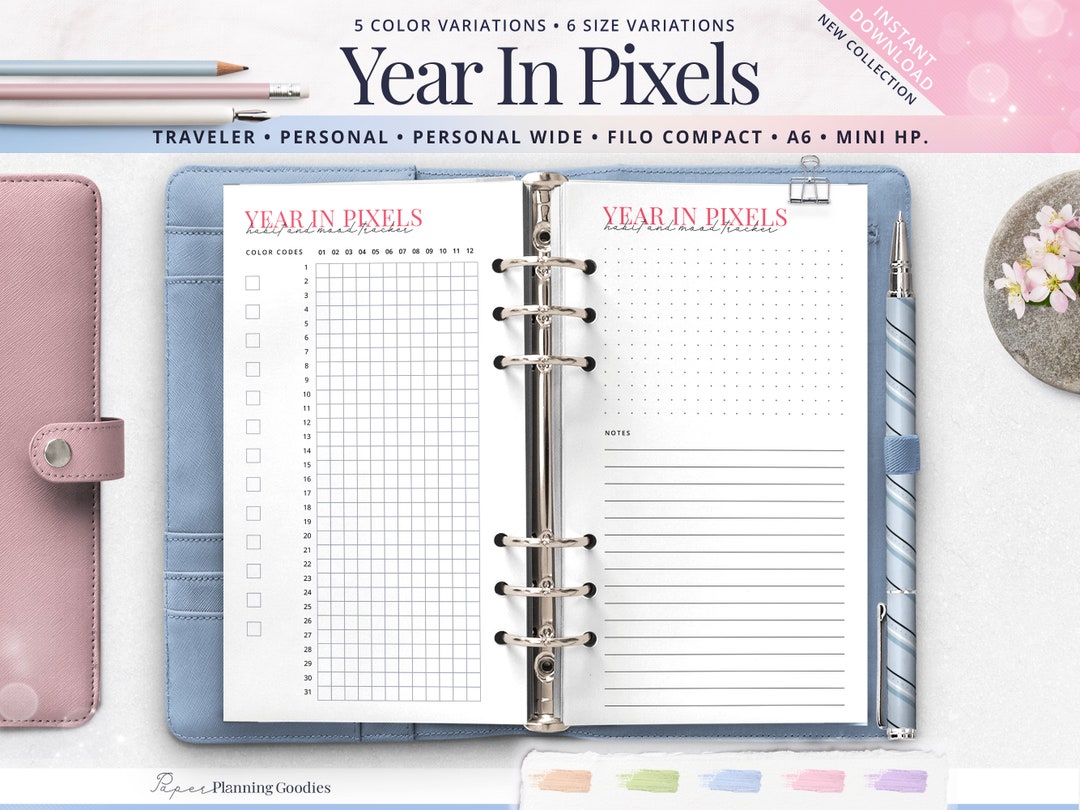 Year in Pixels Mood Tracker | A6 Personal Mini HP | 365 Day Mood ...