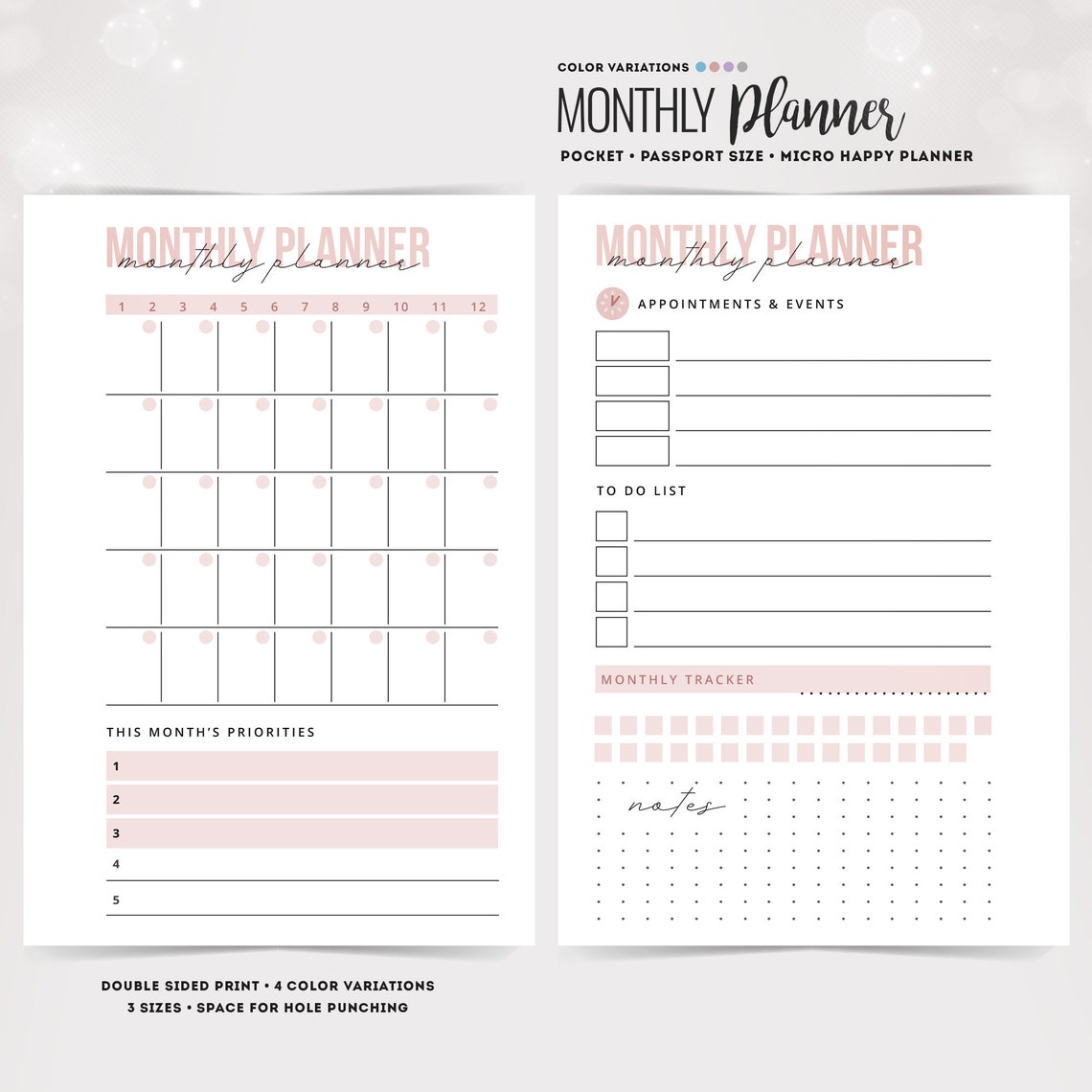 Pocket Size Monthly Planner, Passport Monthly Planner, Micro Happy ...