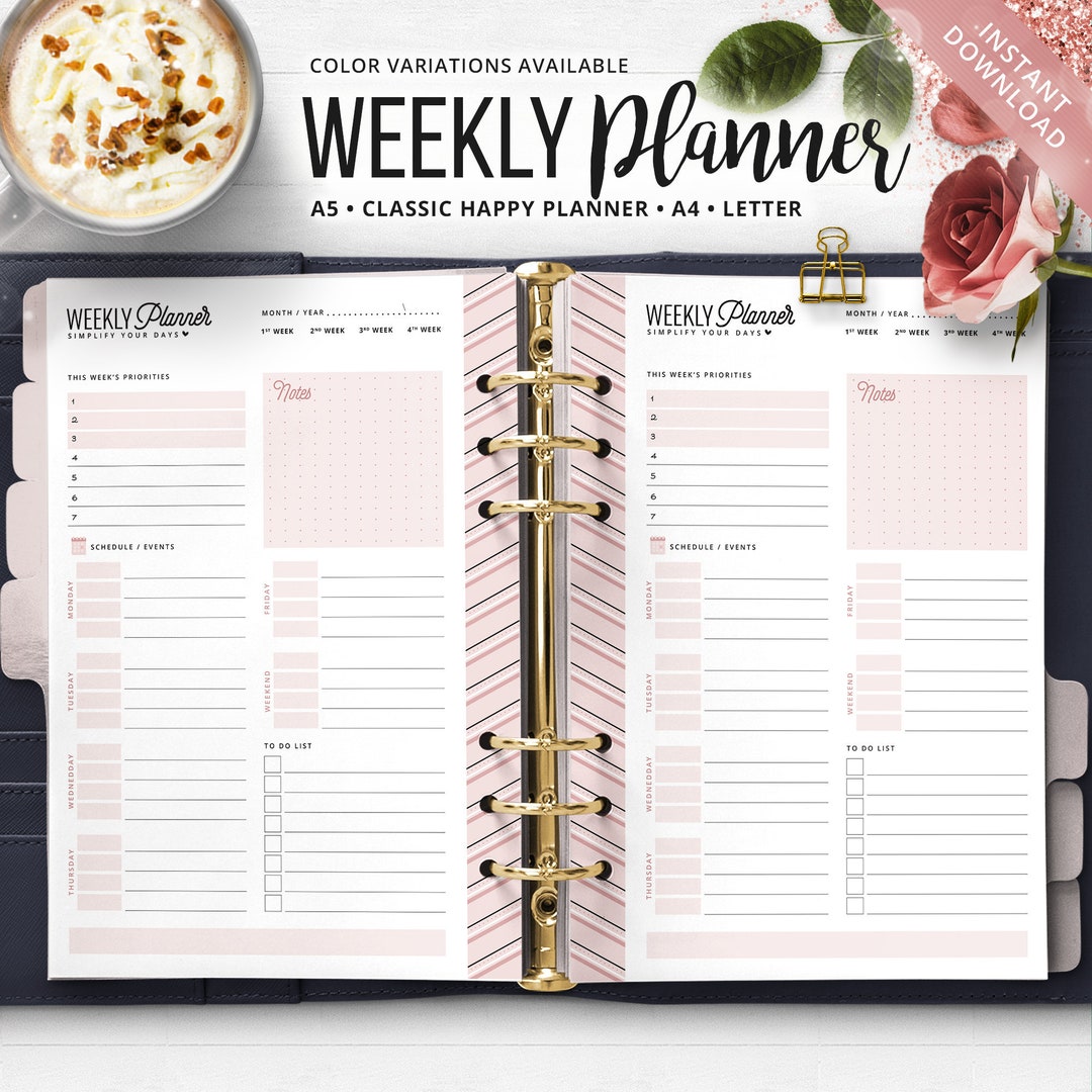 Weekly Planner Printable, Happy Planner Insert, HP Classic, A5 Weekly ...