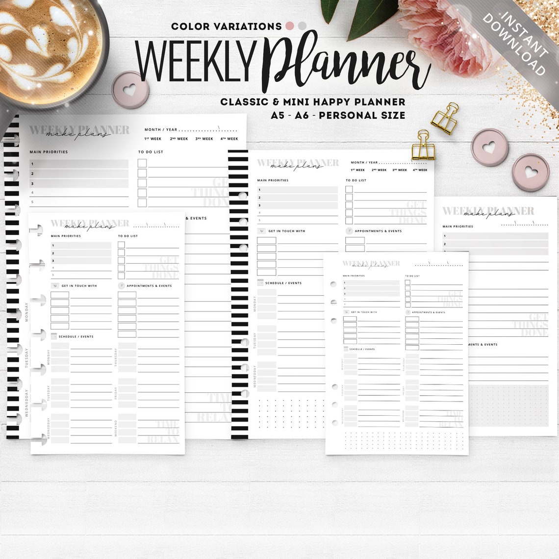 Weekly Planner Printable, Happy Planner Insert, HP Classic, A5 Weekly ...