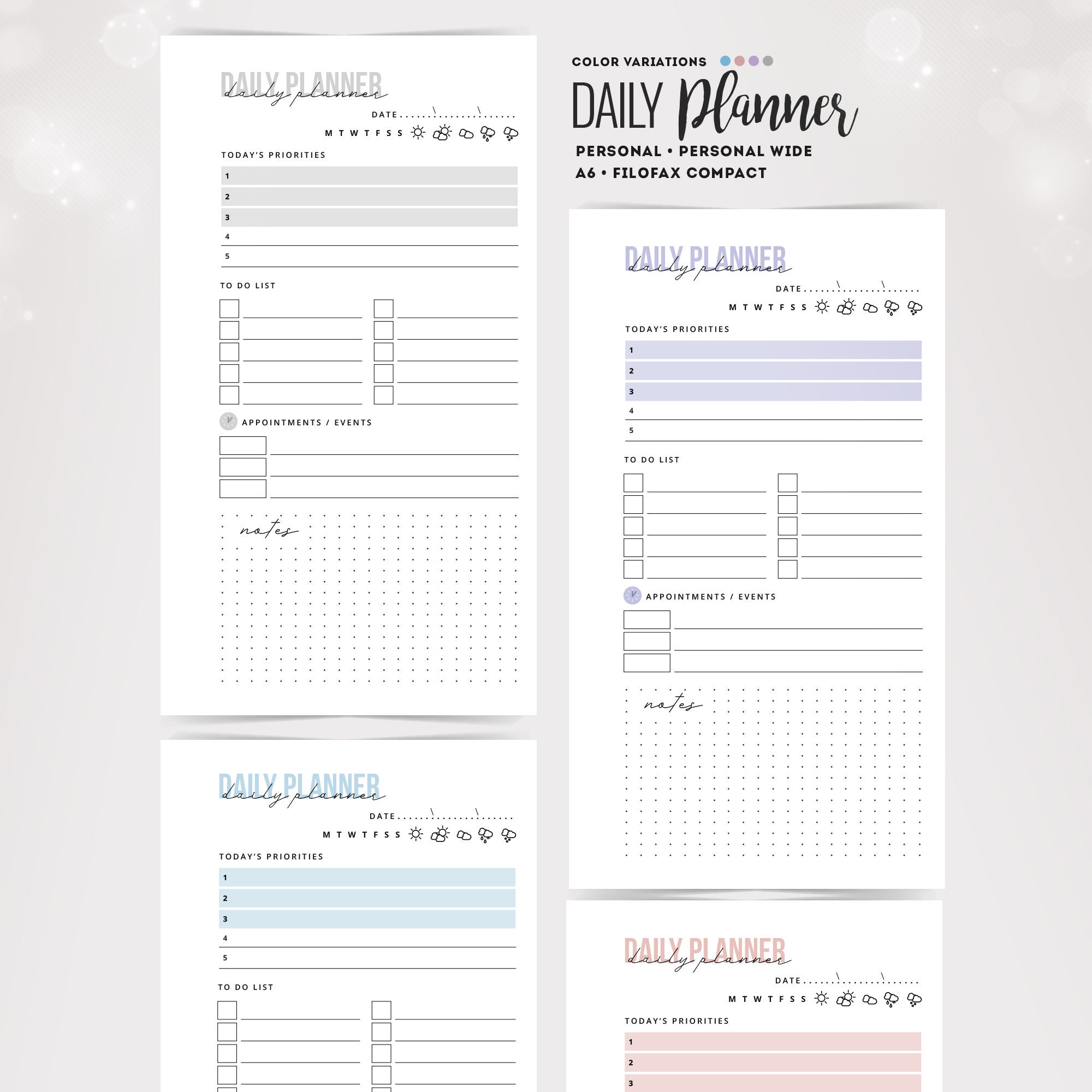 Personal Size Daily Planner A6 Daily Planner Personal Wide - Etsy