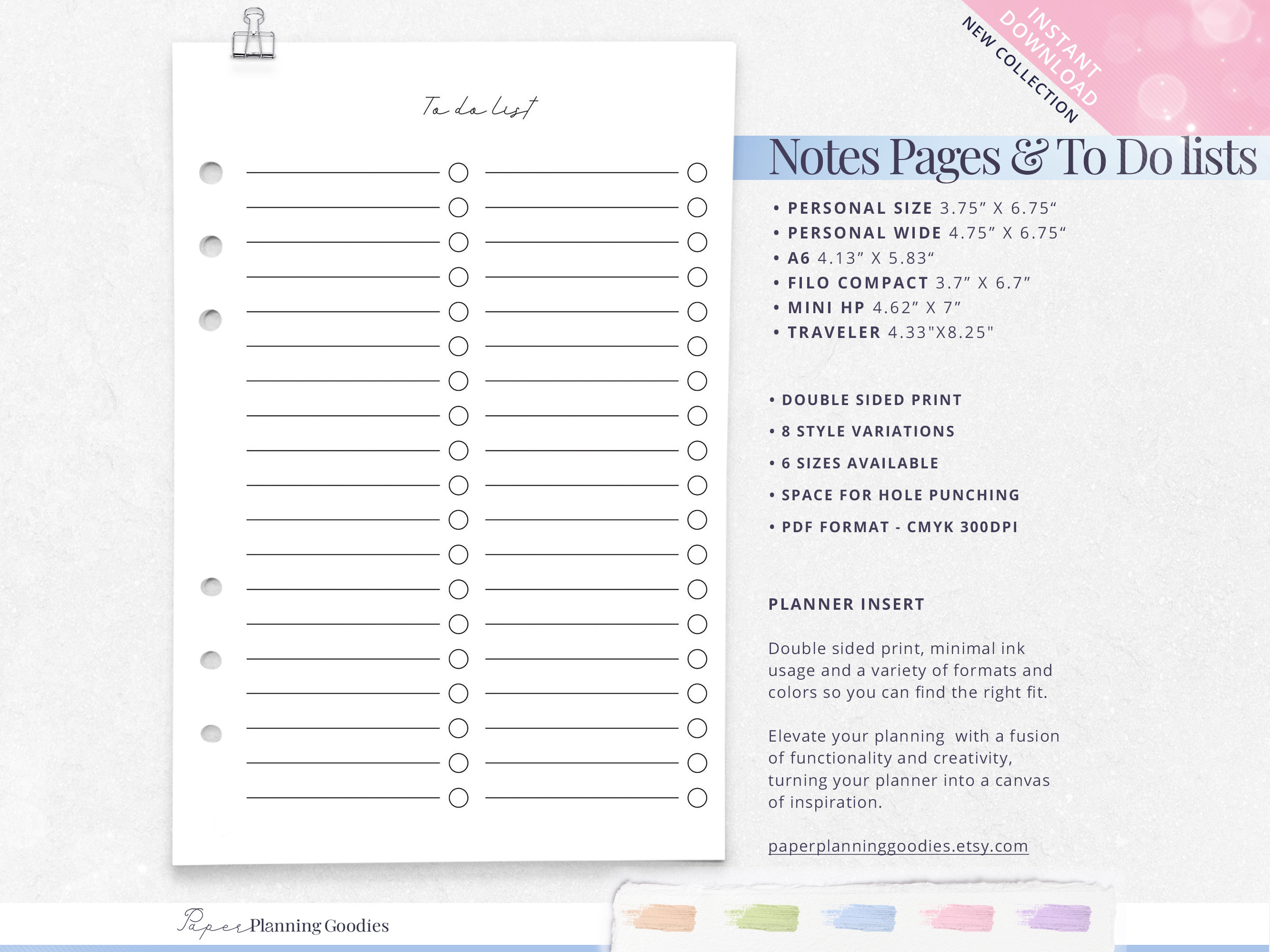 Printable Notes Pages, Lined Notes Planner Inserts, to Do List, Dot ...