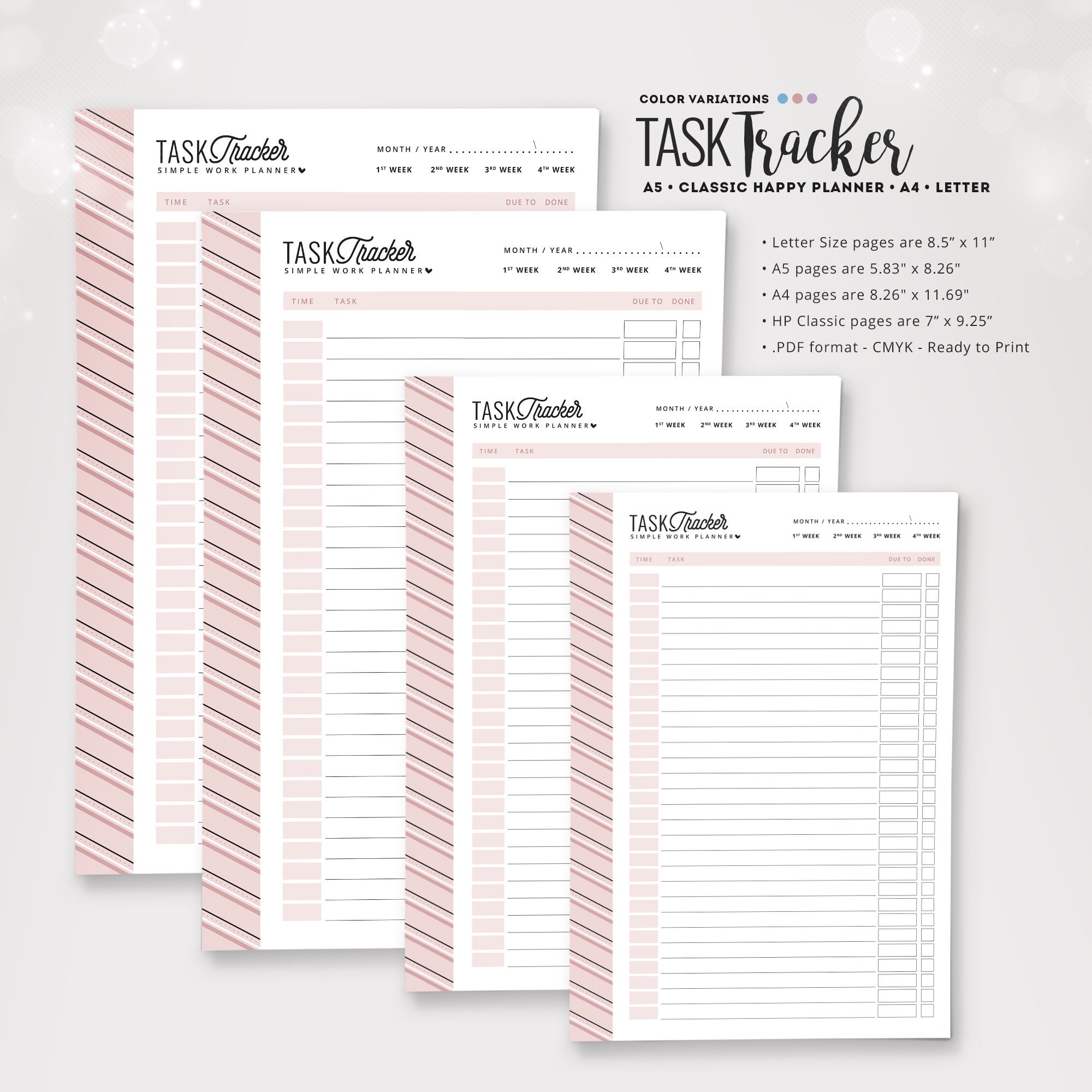 Work Planner Task Tracker A5 Planner Printable Classic HP - Etsy