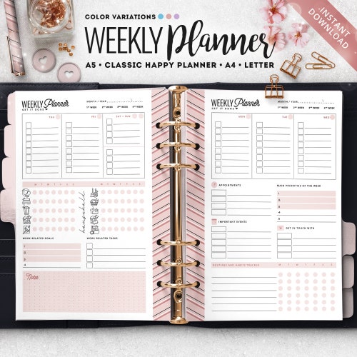 Weekly Planner Insert Printable letter A4 A5 and Half - Etsy