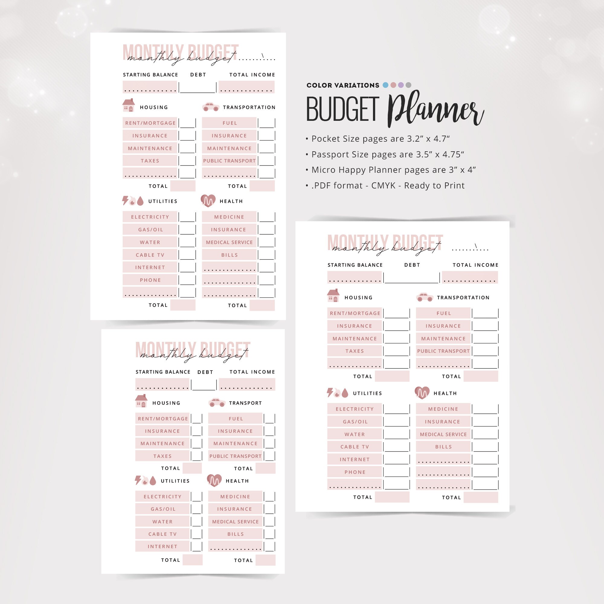 Monthly Budget Planner Insert, Pocket, Passport, Micro HP (PDF) - Etsy