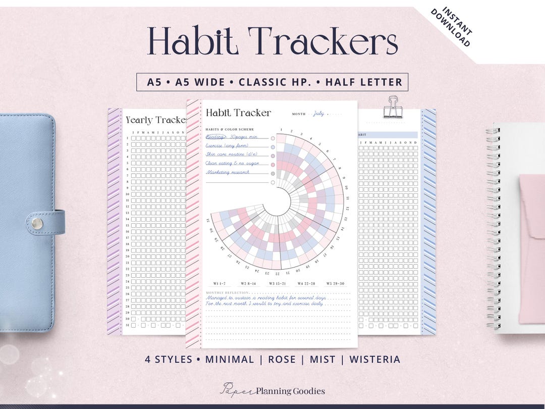 Circle Printable Habit Tracker, Year in Pixels, Monthly Goal Planner ...