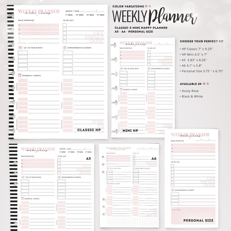 Weekly Planner Printable, Happy Planner Insert, HP Classic, A5 Weekly ...