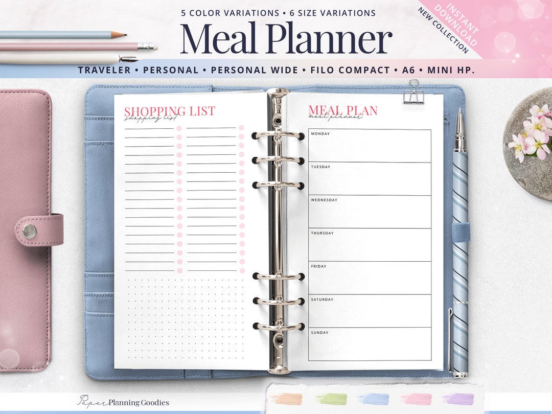 Meal Planner Inserts | Weekly Meal Plan Printable | A6 Meal Planner | 7 ...