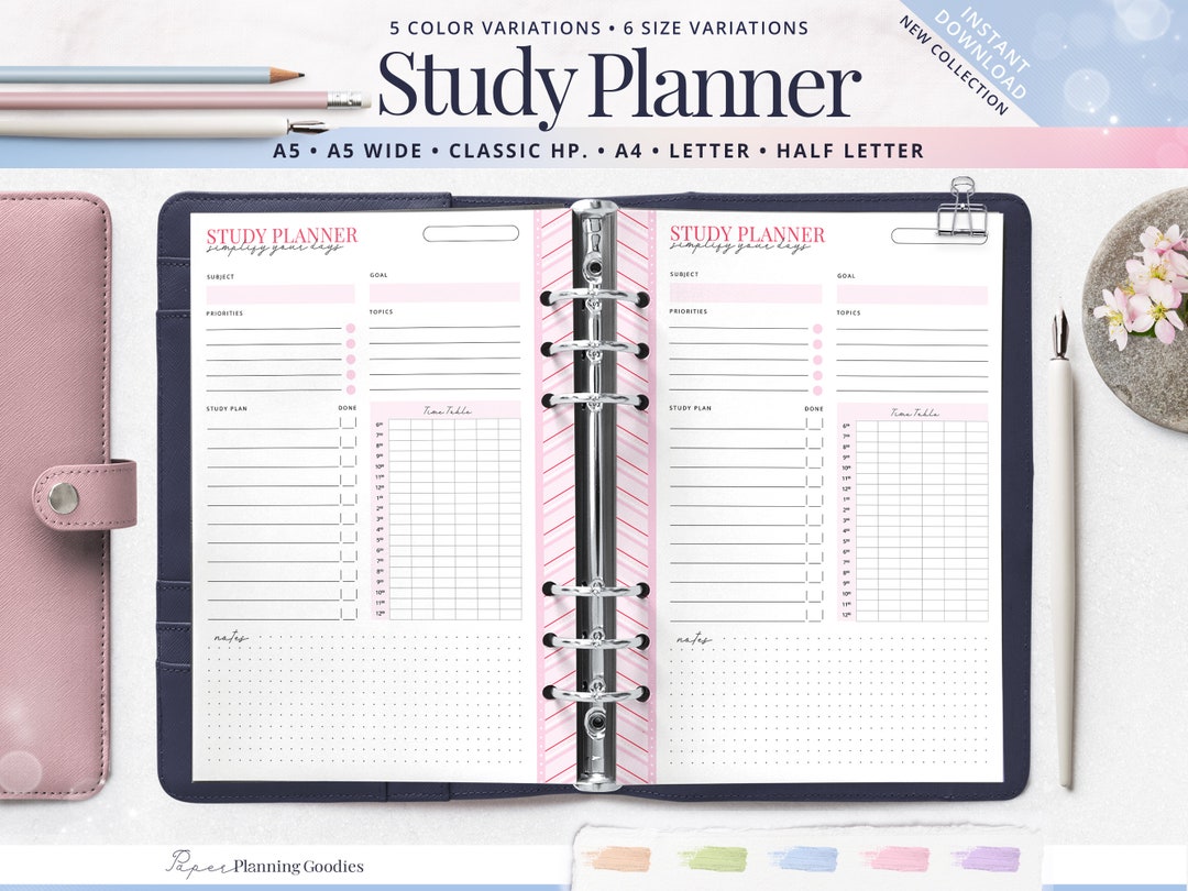 Daily Study Planner | Printable Schedule | A4 A5 Wide Letter | Study ...