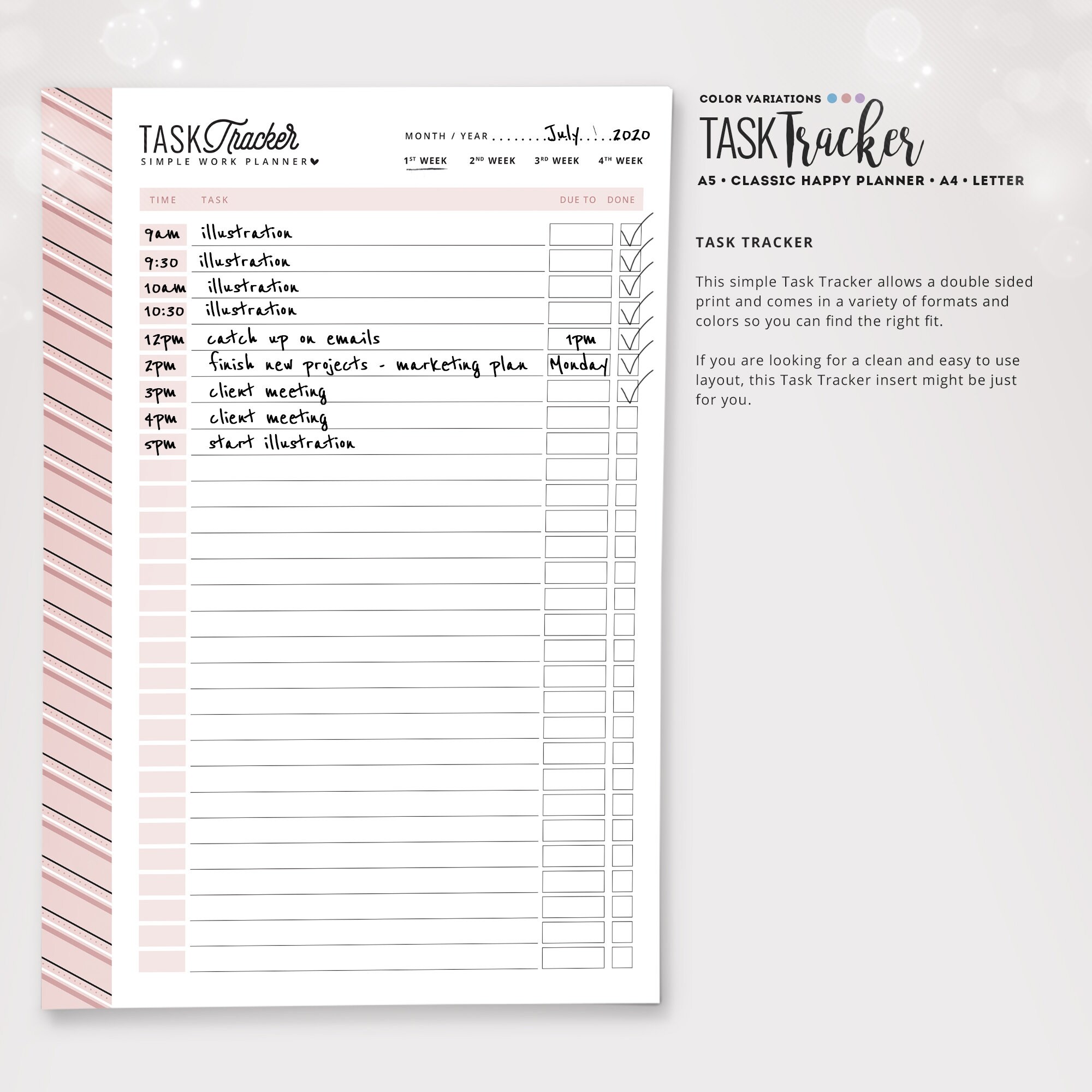 Work Planner Task Tracker A5 Planner Printable Classic HP - Etsy
