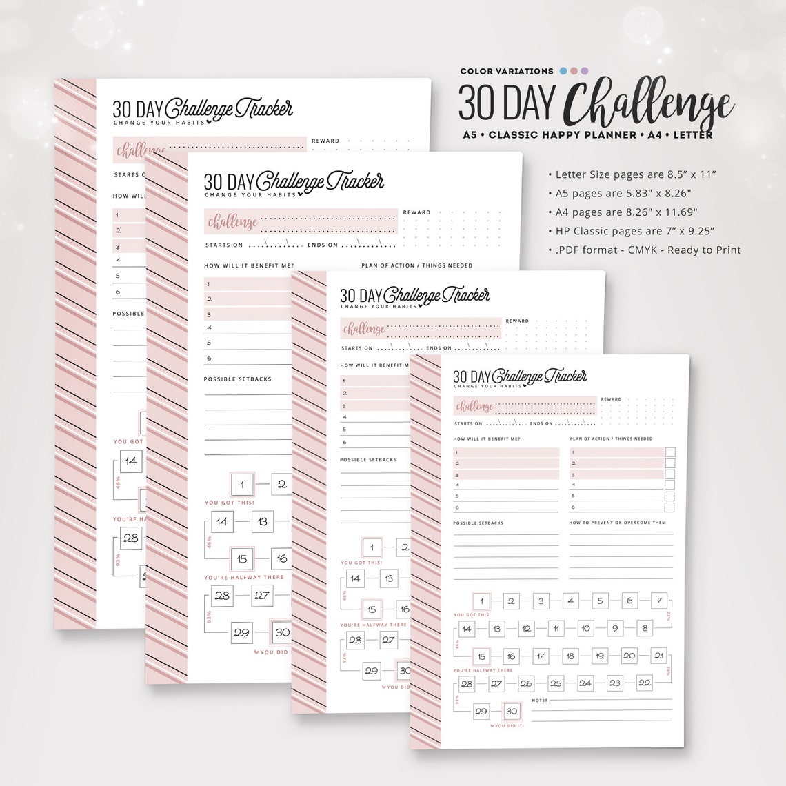 30 Day Challenge Tracker Habit Tracker Printable A5 Habit | Etsy