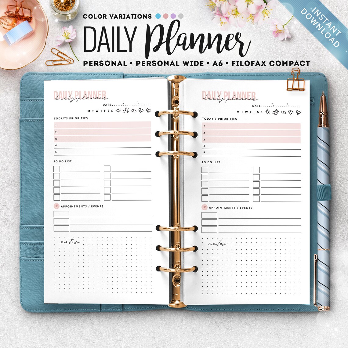 Personal Size Daily Planner A6 Daily Planner Personal Wide - Etsy