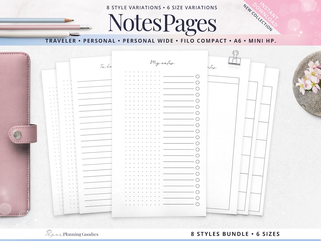 Printable Notes Pages, Lined Notes Planner Inserts, to Do List, Dot ...