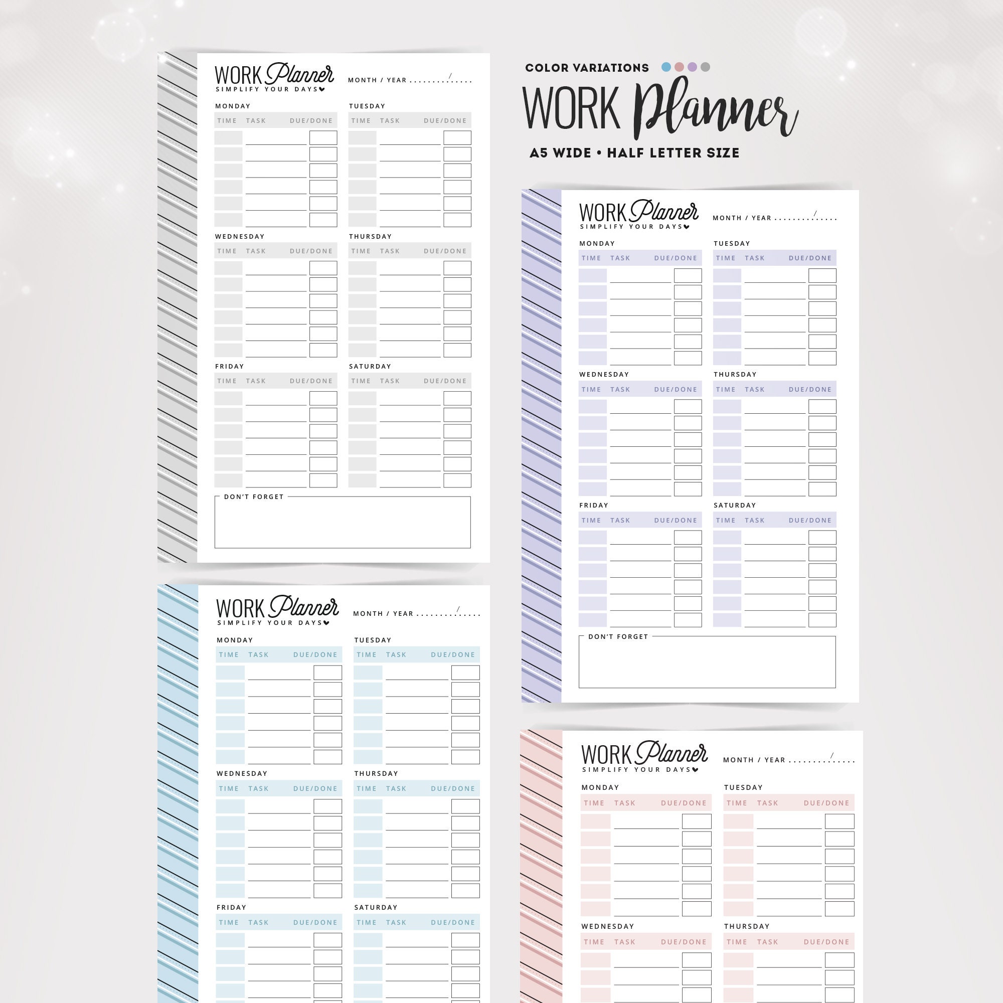 Work Planner A5 Wide Work Planner A5 Wide Planner Insert | Etsy