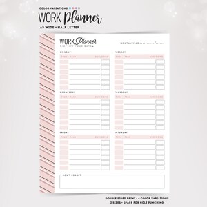Work Planner, A5 Wide Work Planner, A5 Wide Planner Insert, Work ...