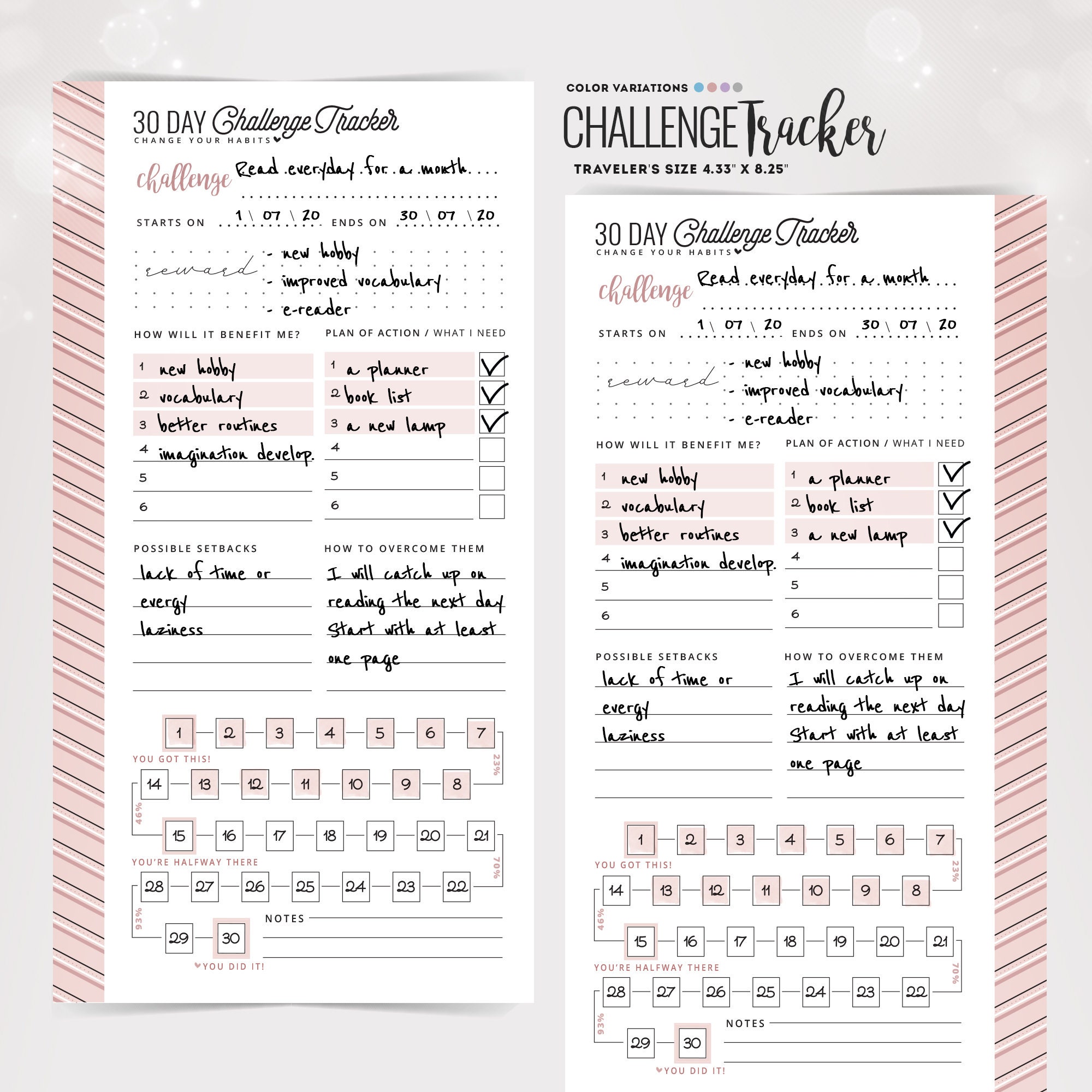 30 Day Challenge Tracker Habit Tracker Printable TN Habit - Etsy