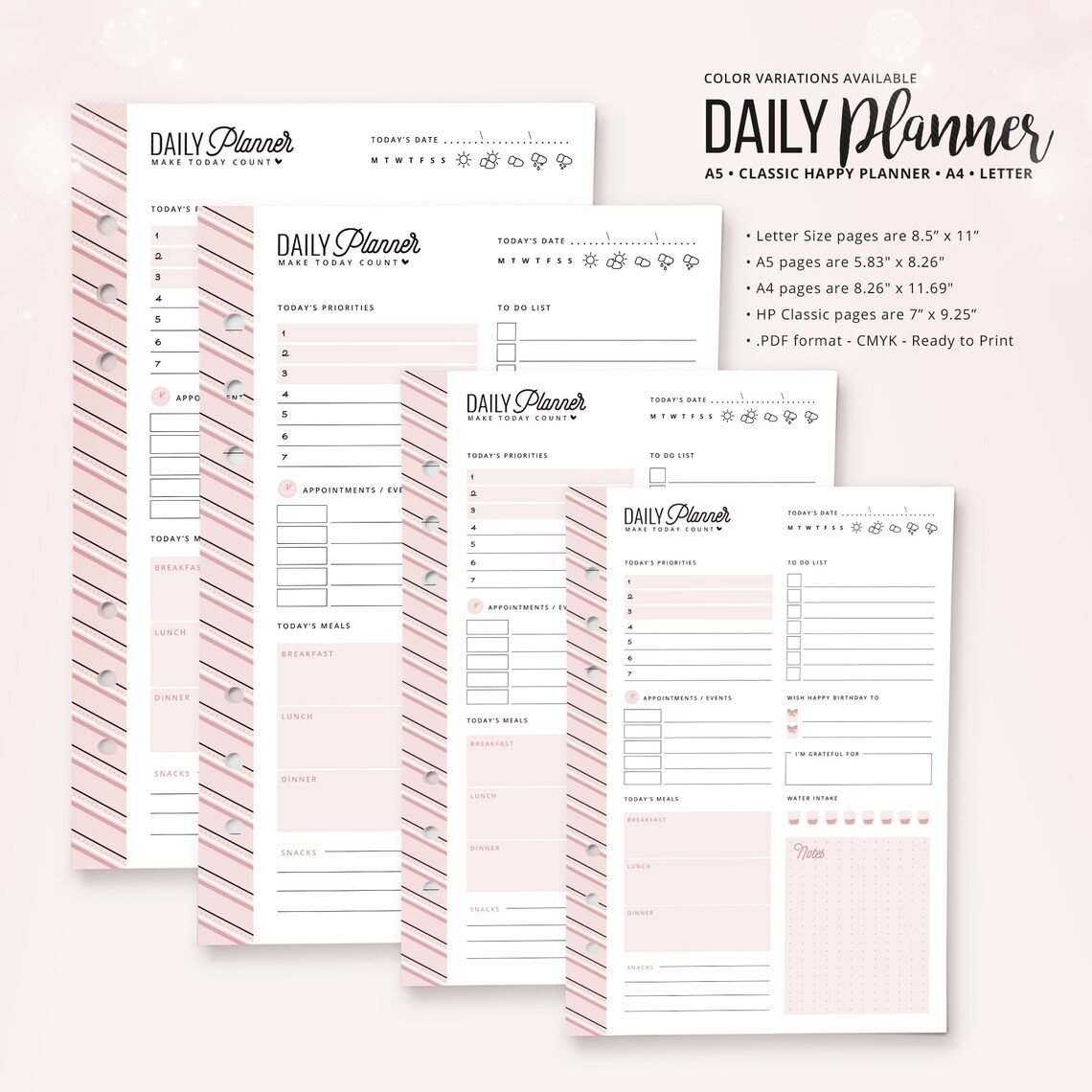Daily Planner Printable, Happy Planner Insert, HP Classic, A5 Daily ...