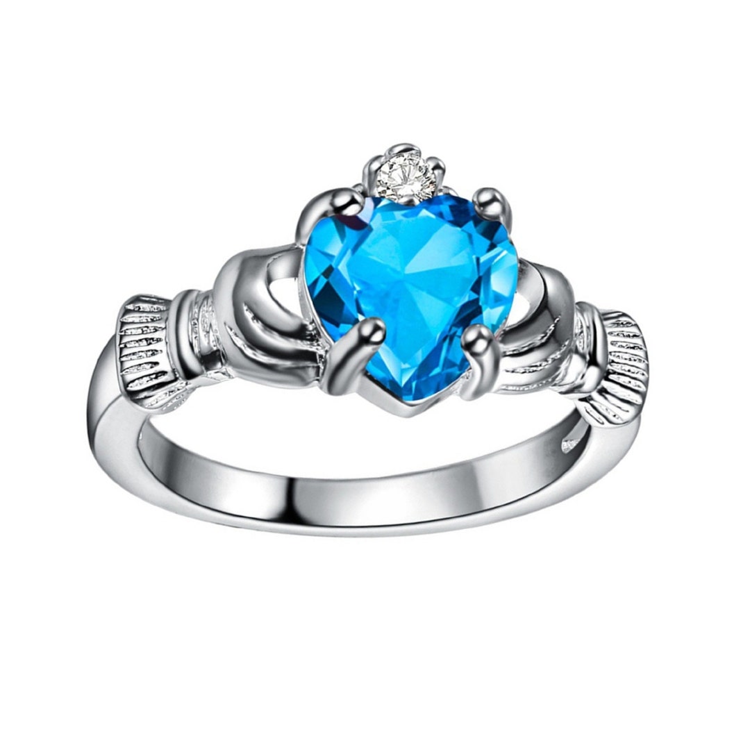 Blue Topaz Claddagh Ring: Sterling Silver Irish Heart Ring - Etsy