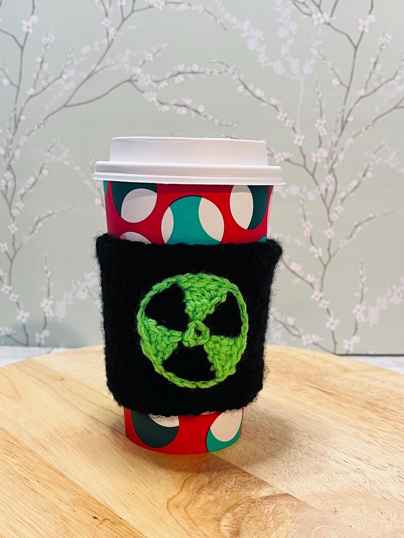 Crocheted Biohazard Radioactive Cup Cozy for Coffee, Tea or Ice Cold ...