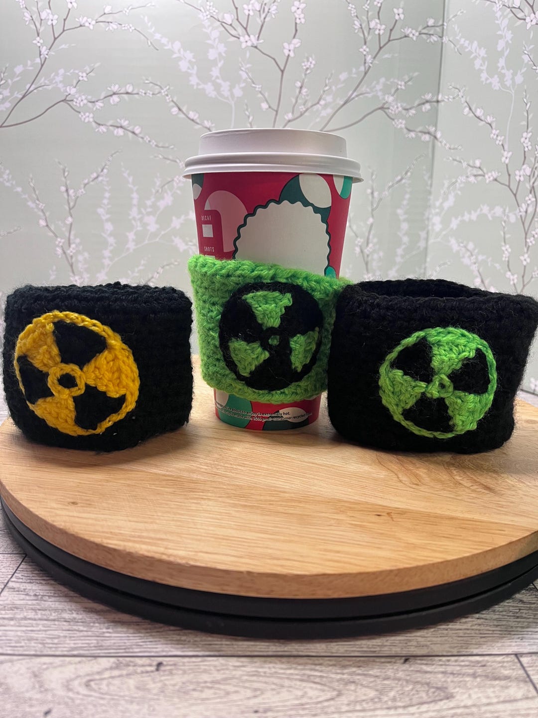 Crocheted Biohazard Radioactive Cup Cozy for Coffee, Tea or Ice Cold ...