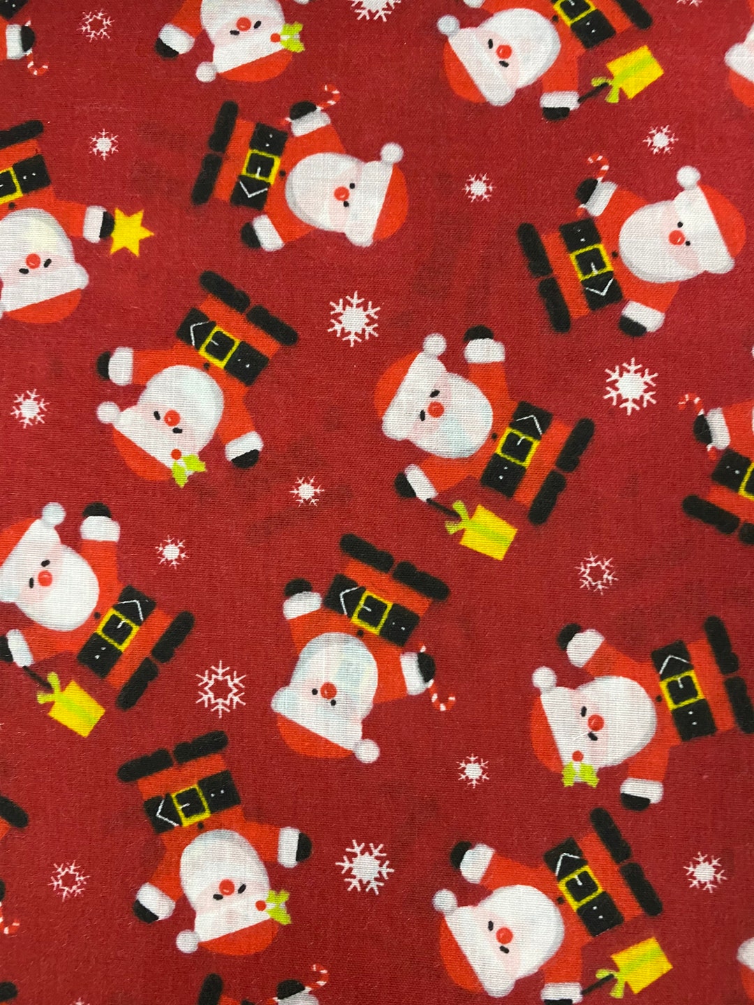 Christmas Fabric Red Santas With Snowflakes. Cotton Fabric 110 Cms Wide ...