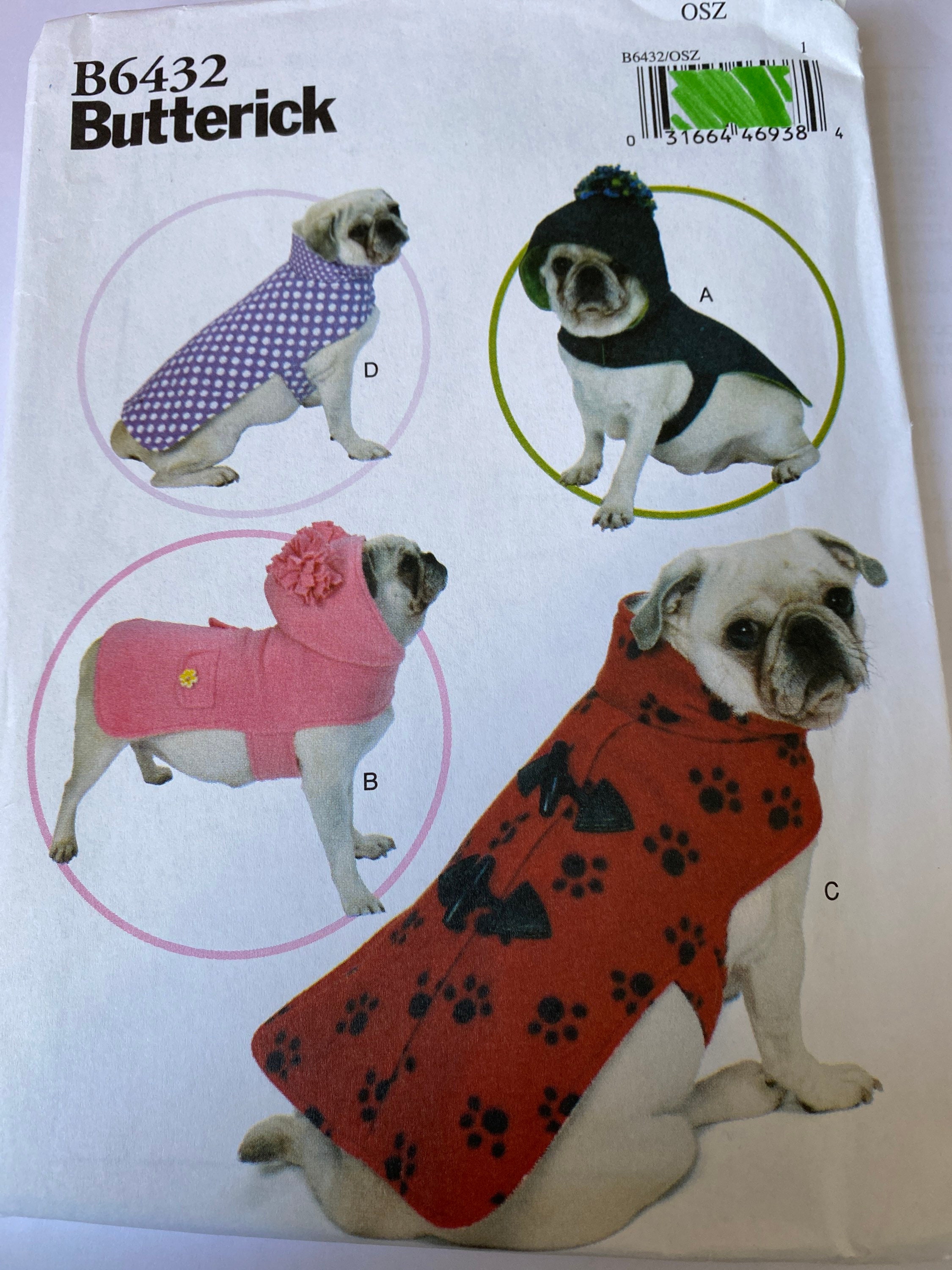 Butterick B6432 Uncut Sewing Pattern for Dog Pet Coats in 4 Sizes - Etsy