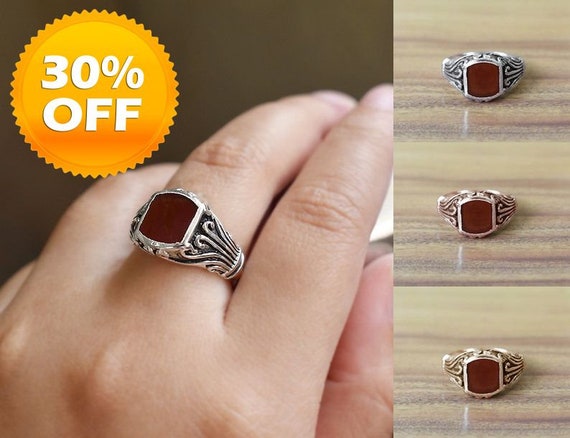 Red Jasper Signet Ring Sterling Silver Classic Mens Signet - Etsy
