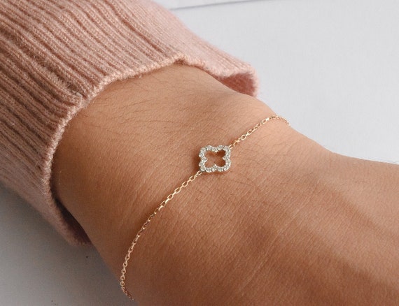 Mini Diamond Clover Bracelet 18k Gold Filled Lucky Clover Charm Bracelet With Diamonds Natural Diamonds Valentine Gift for Her Etsy