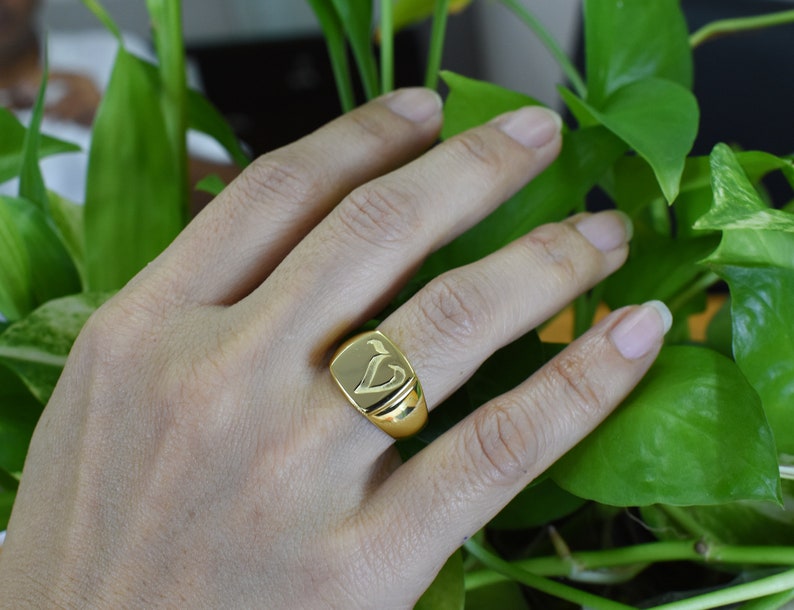 Gold Filled Signet Ring Initial Signet Ring Engraved - Etsy