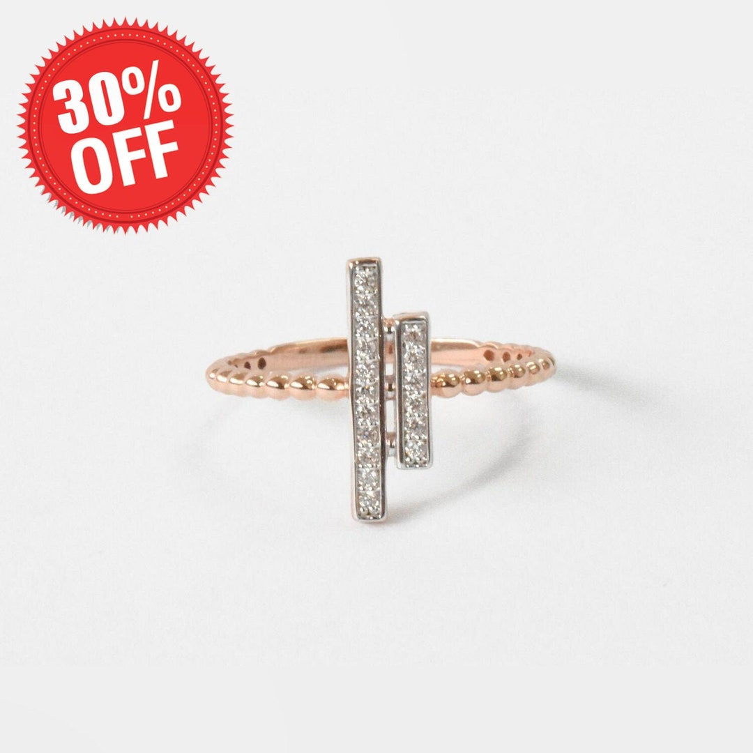 Diamond Bar Ring / Pave Diamond Two Bar Ring / Parallel Bar Ring / 18k ...
