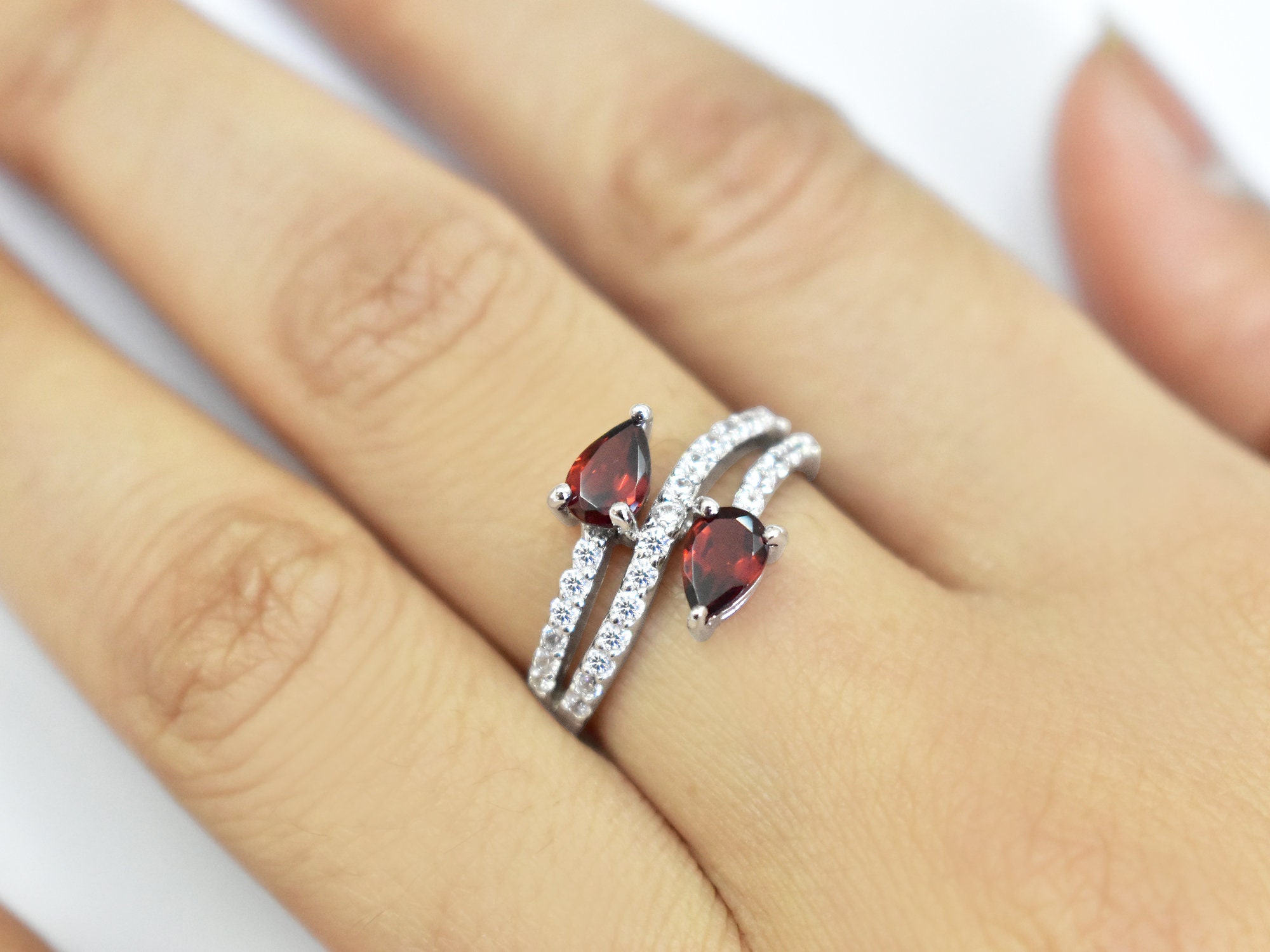 Pear shaped gemstone ring in silver available in amethyst | Etsy