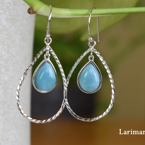 Abalone Hoop Earrings, Larimar Hoop Earring, 925 Sterling Silver Wire ...