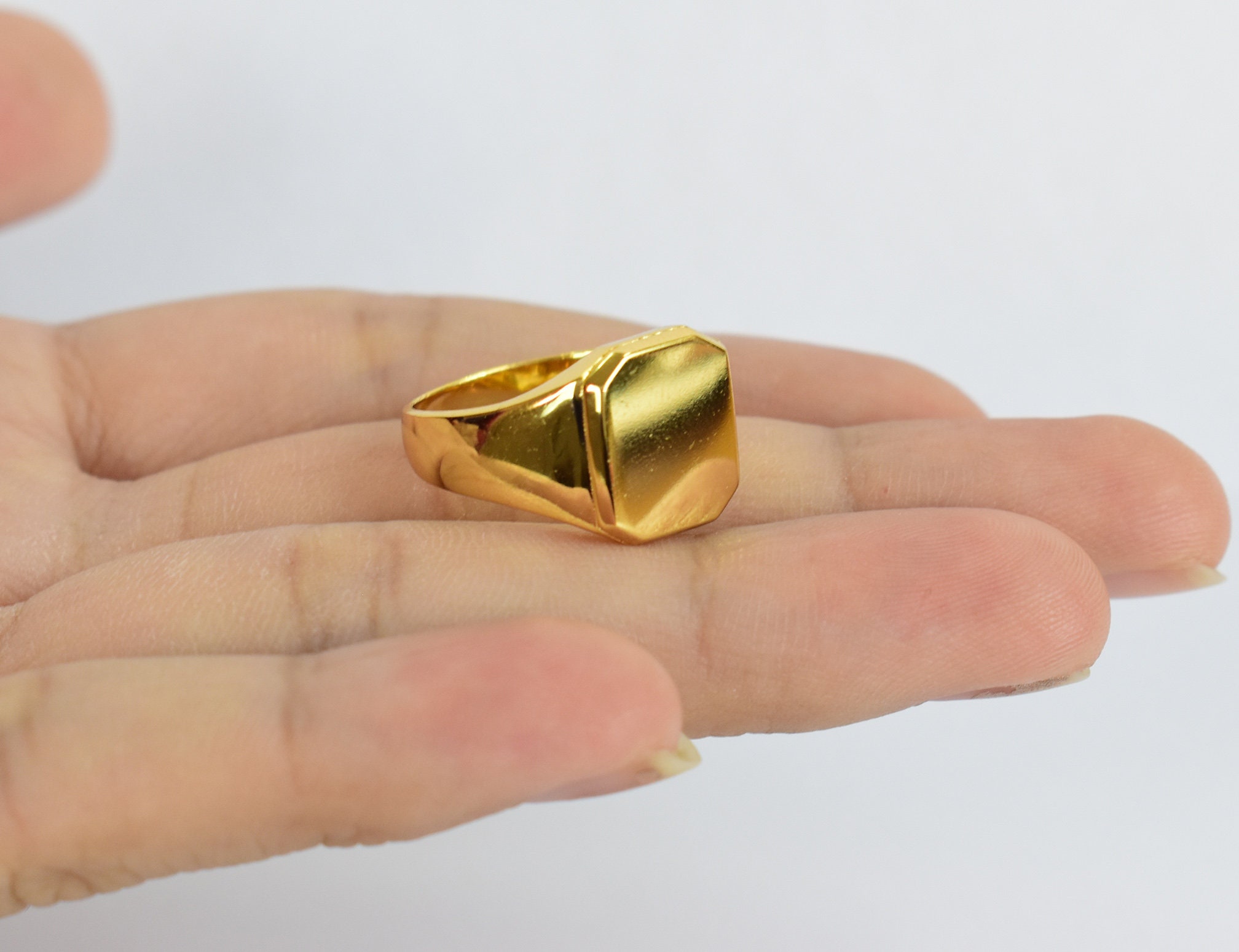 18k Gold Filled Signet Ring Flat Top Ring Plain Gold Ring - Etsy
