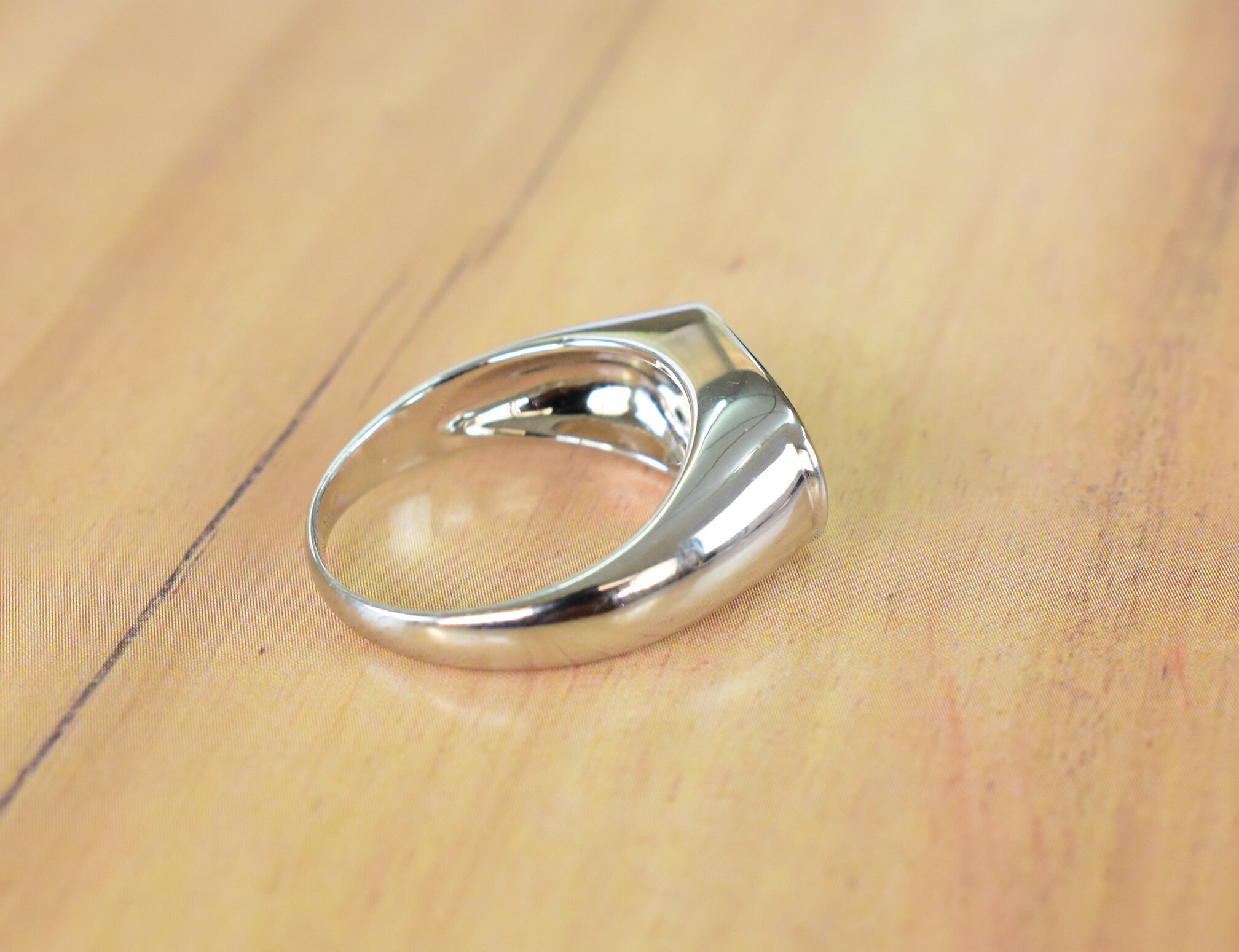 Silver Signet Ring Black Onyx Ring Flat Silver Ring Inlay | Etsy