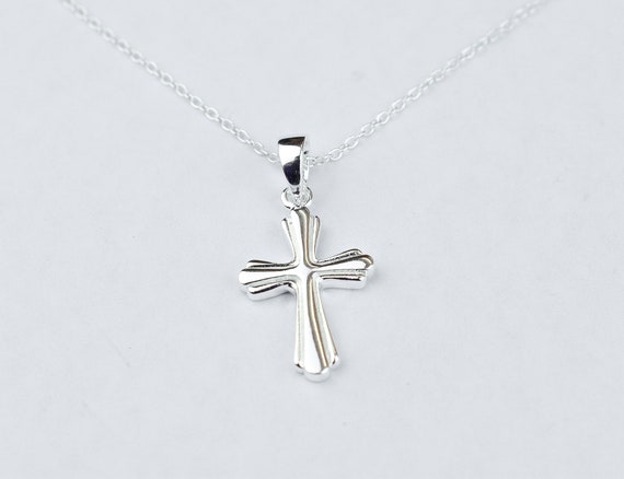 Silver Cross Necklace Small Cross Charm Simple Everyday | Etsy