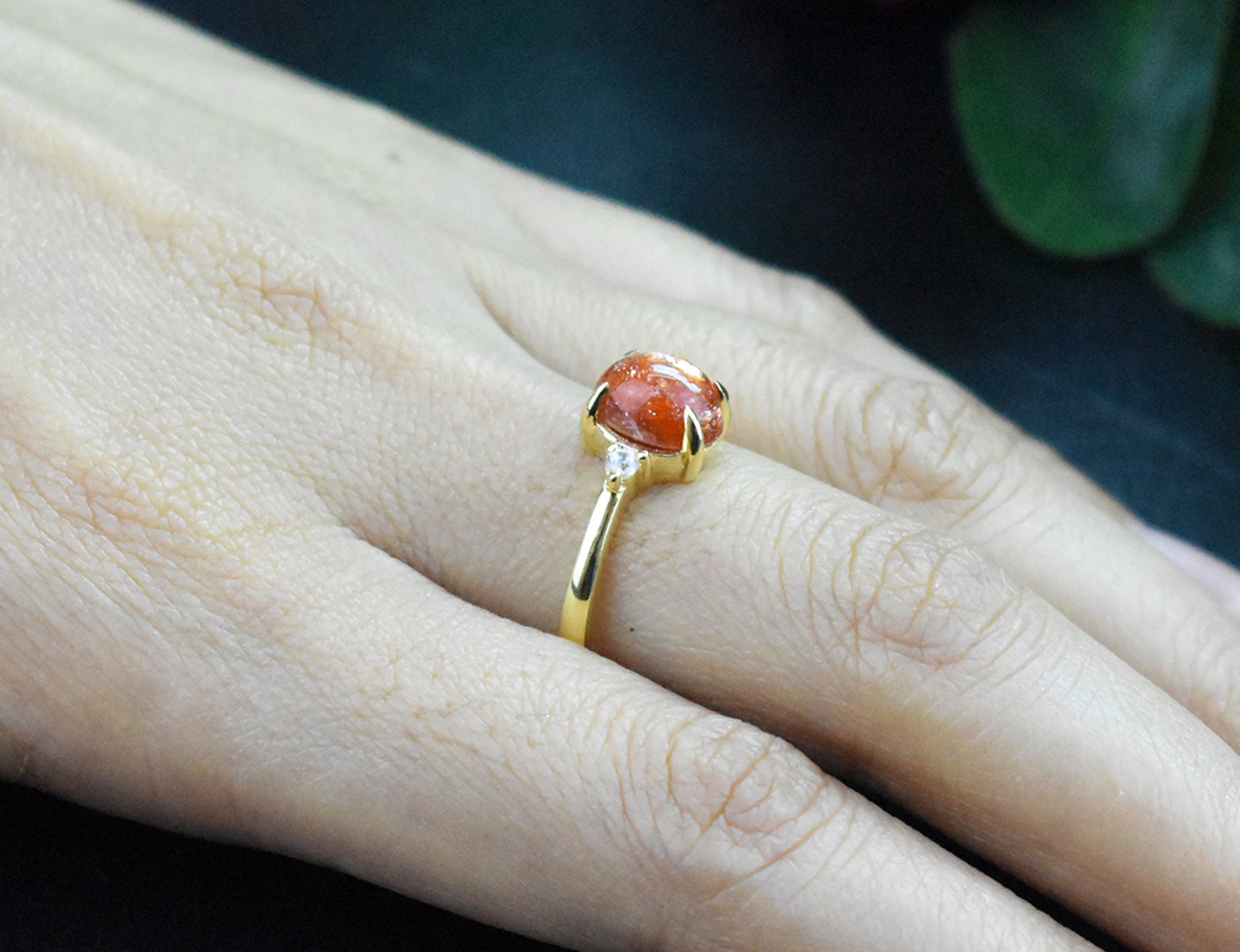 Sunstone Ring in 925 Sterling Silver With Accented CZ Stones - Etsy