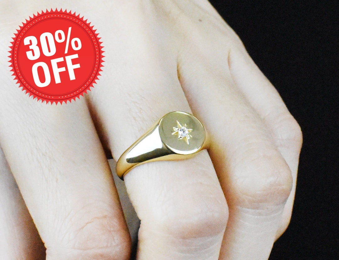 18k Gold Filled Signet Ring Cz North Star Gold Ring - Etsy