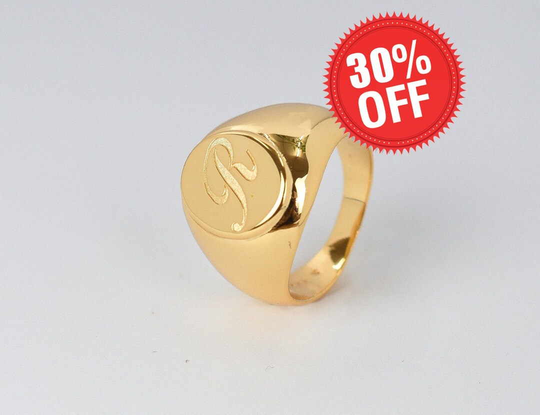 Signet Initial Ring, Wide Signet Ring, Men Ring, Statement Ring, 18k ...