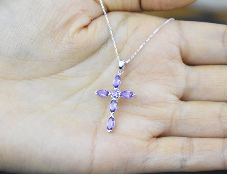 Sterling Silver Amethyst Cross Pendant Cross Gemstone - Etsy España