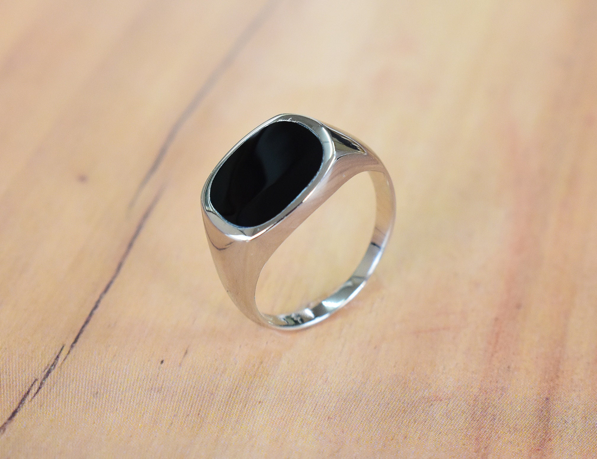 Black Onyx Sterling Silver Signet Ring - Unisex Flat Design - Etsy ...