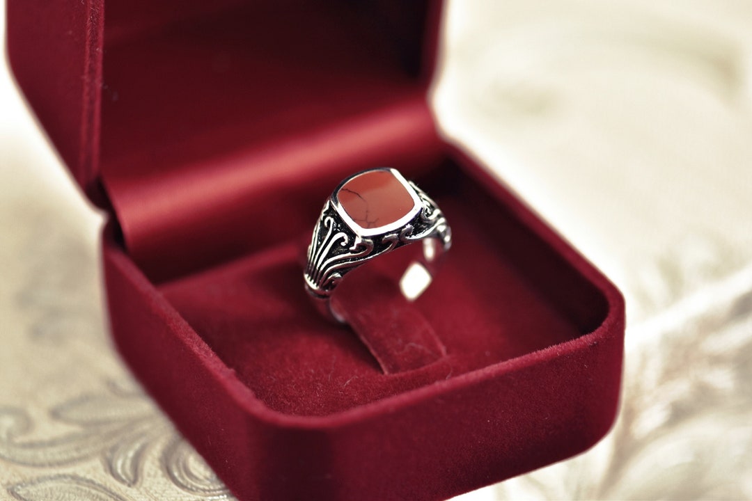 Red Jasper Signet Ring, Sterling Silver, Classic Mens Signet Ring, Rose ...