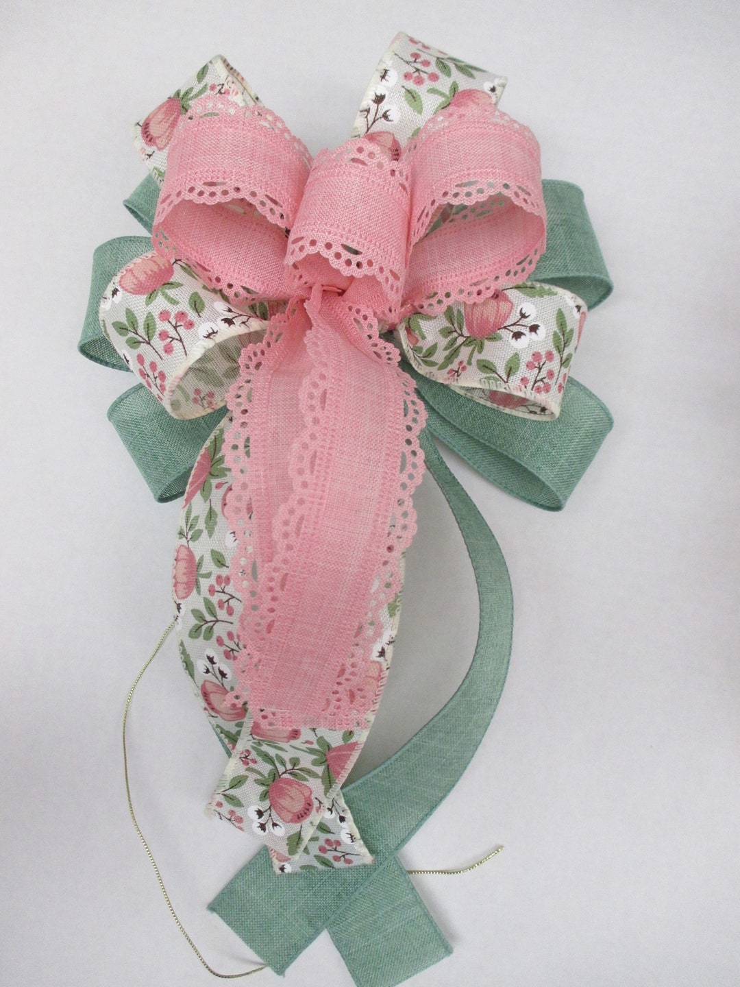 Peonies Bow: Petite Floral Wreath Bow With Peach & Pink - Etsy
