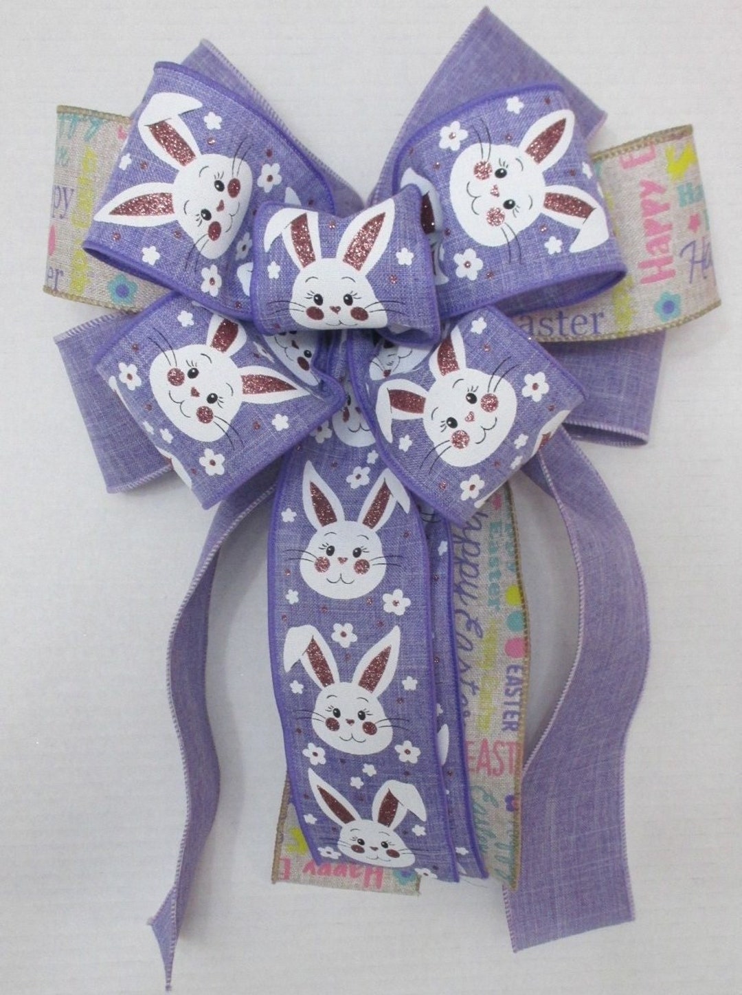 10" "happy Easter" Bunny Bow - Purple Bunny Bow or Pink Bunny Bow - Etsy