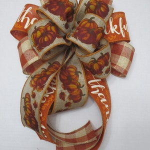 10" Thankful Rustic Pumpkin Bow on Check OR Welcome Wreath Bow - Etsy