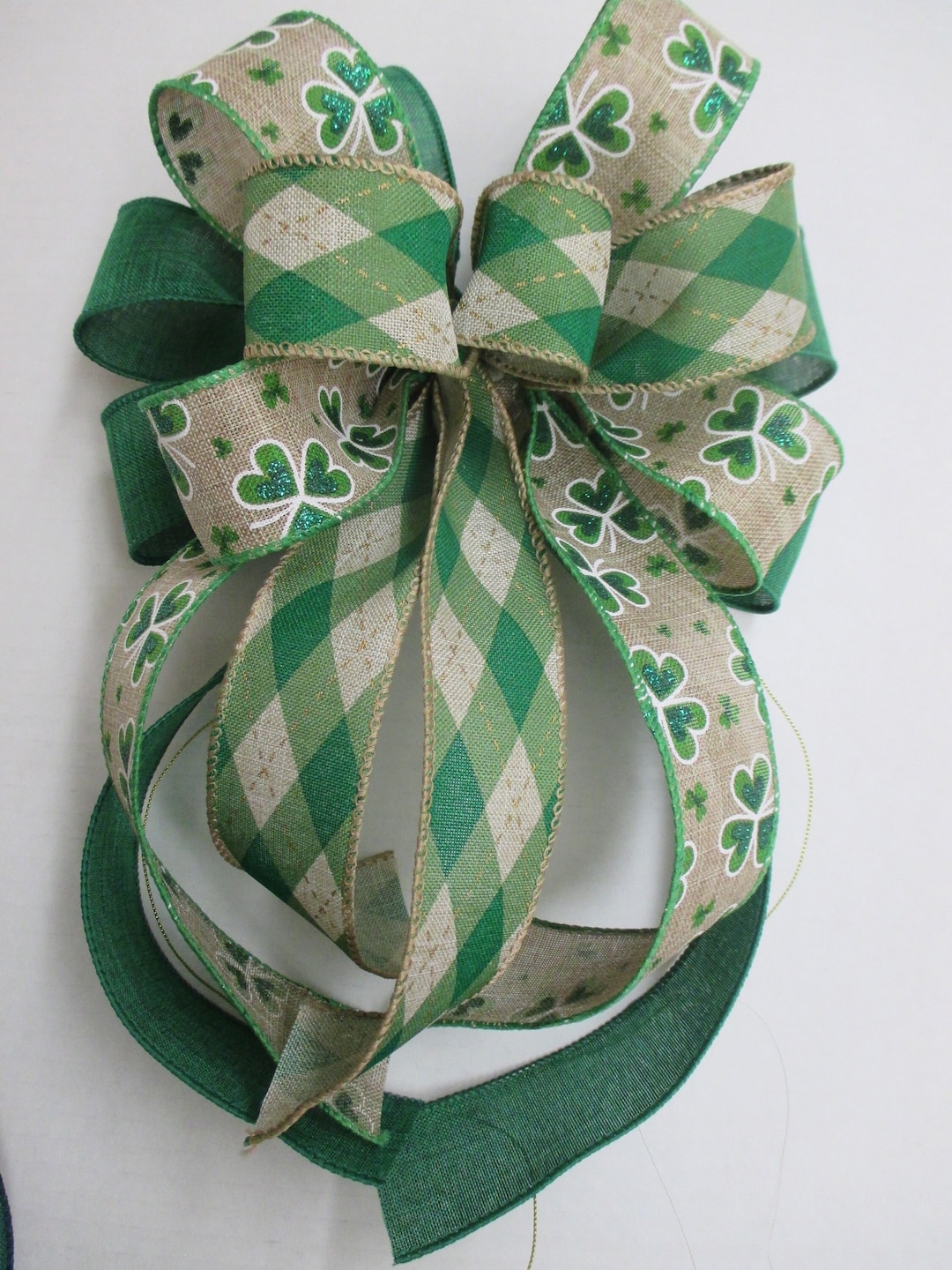 Petite 8" Shamrock Bow OR Shamrocks on Argyle OR Shamrock With Glitter ...